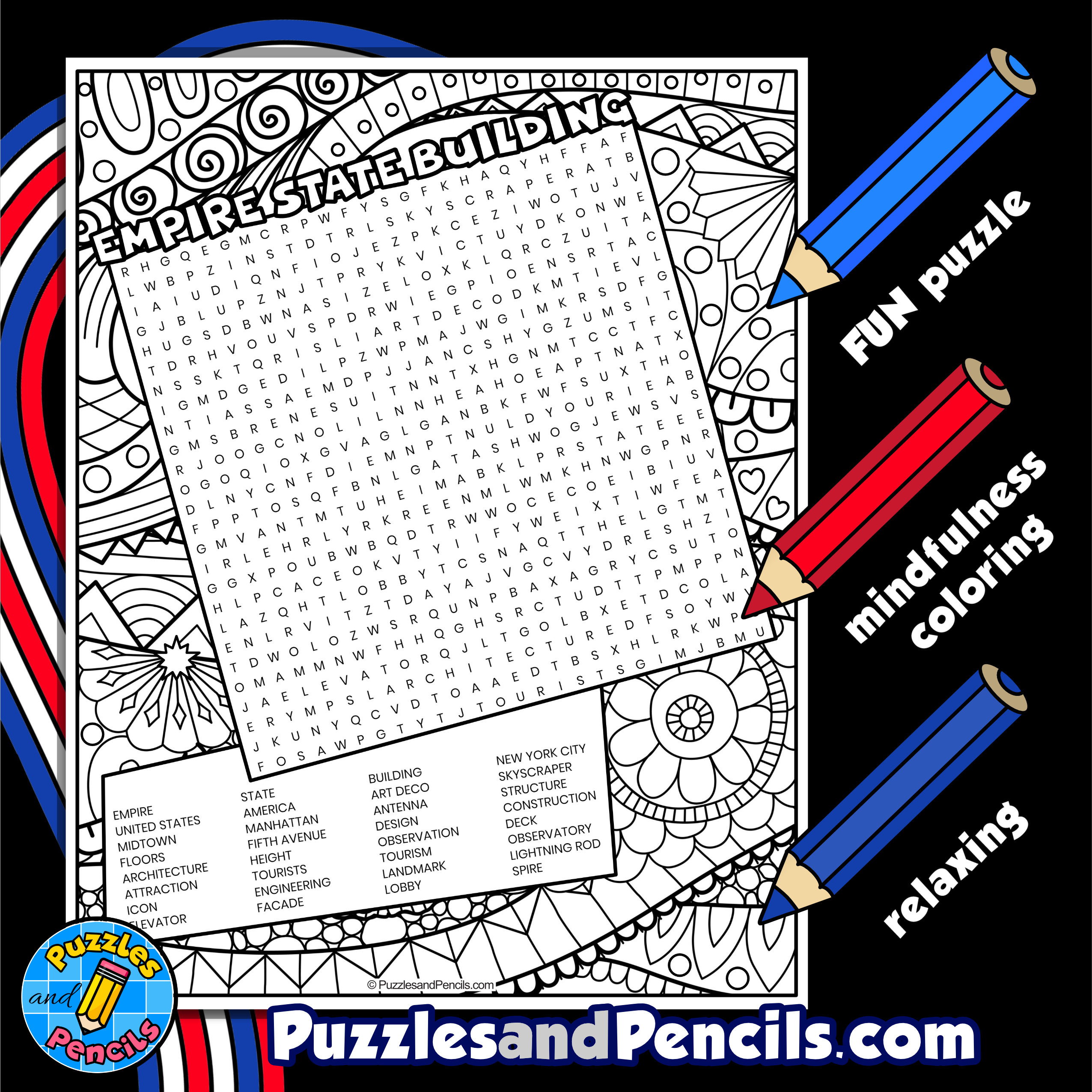 Empire State Building Word Search Puzzle with Coloring | US Tourist ...