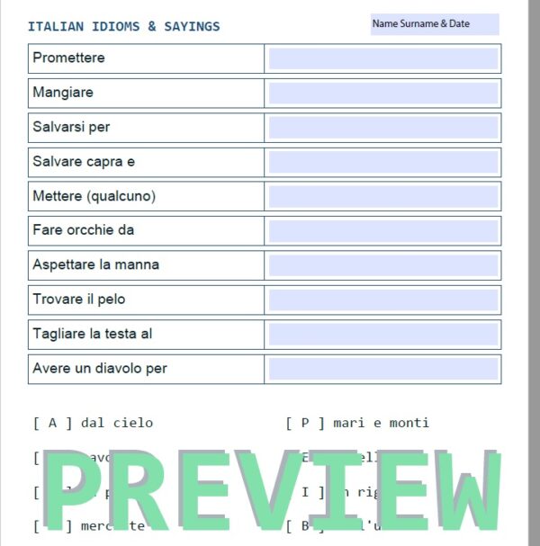 ITALIAN VOCABULARY QUIZ - IDIOMS | Made By Teachers