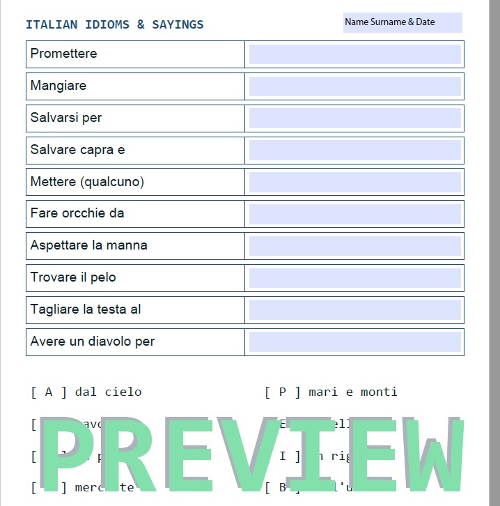 ITALIAN VOCABULARY QUIZ - IDIOMS | Made By Teachers