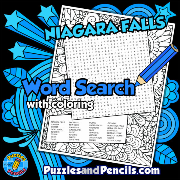 Niagara Falls Word Search Puzzle with Coloring | US Tourist Attractions ...