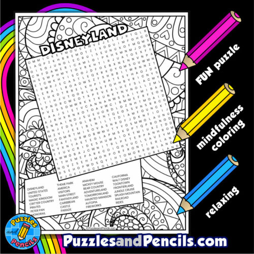 Disneyland Word Search Puzzle with Coloring | US Tourist Attractions ...