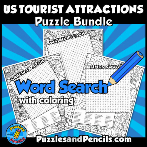 US Tourist Attractions Word Search Puzzle BUNDLE | 14 Wordsearch ...