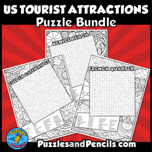 US Tourist Attractions Word Search Puzzle BUNDLE | 14 Wordsearch ...