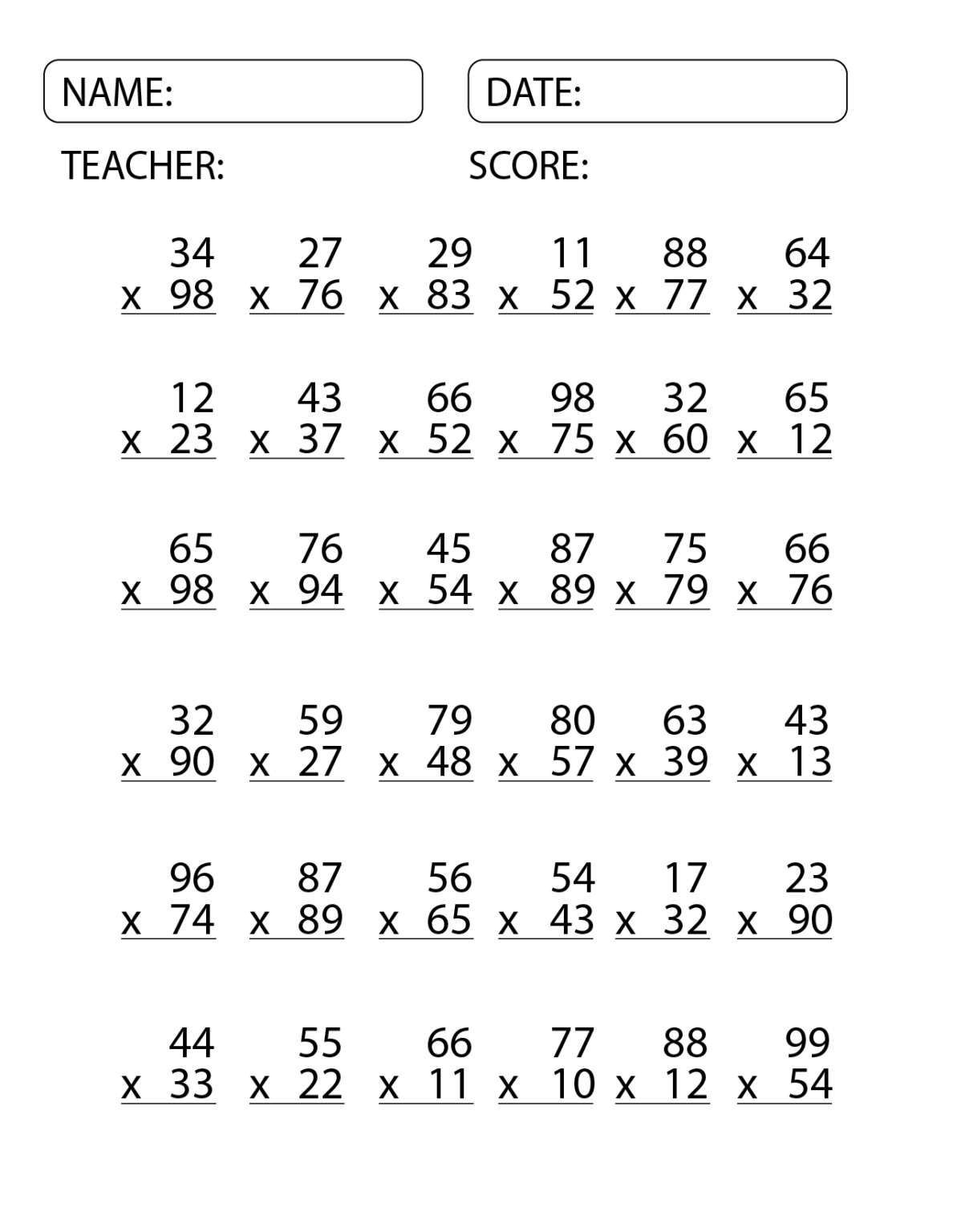 Master Multiplication With Our 2 Digit By 2 Digit Multiplication Master Multiplication With Our 2 Digit By 2 Digit Multiplication