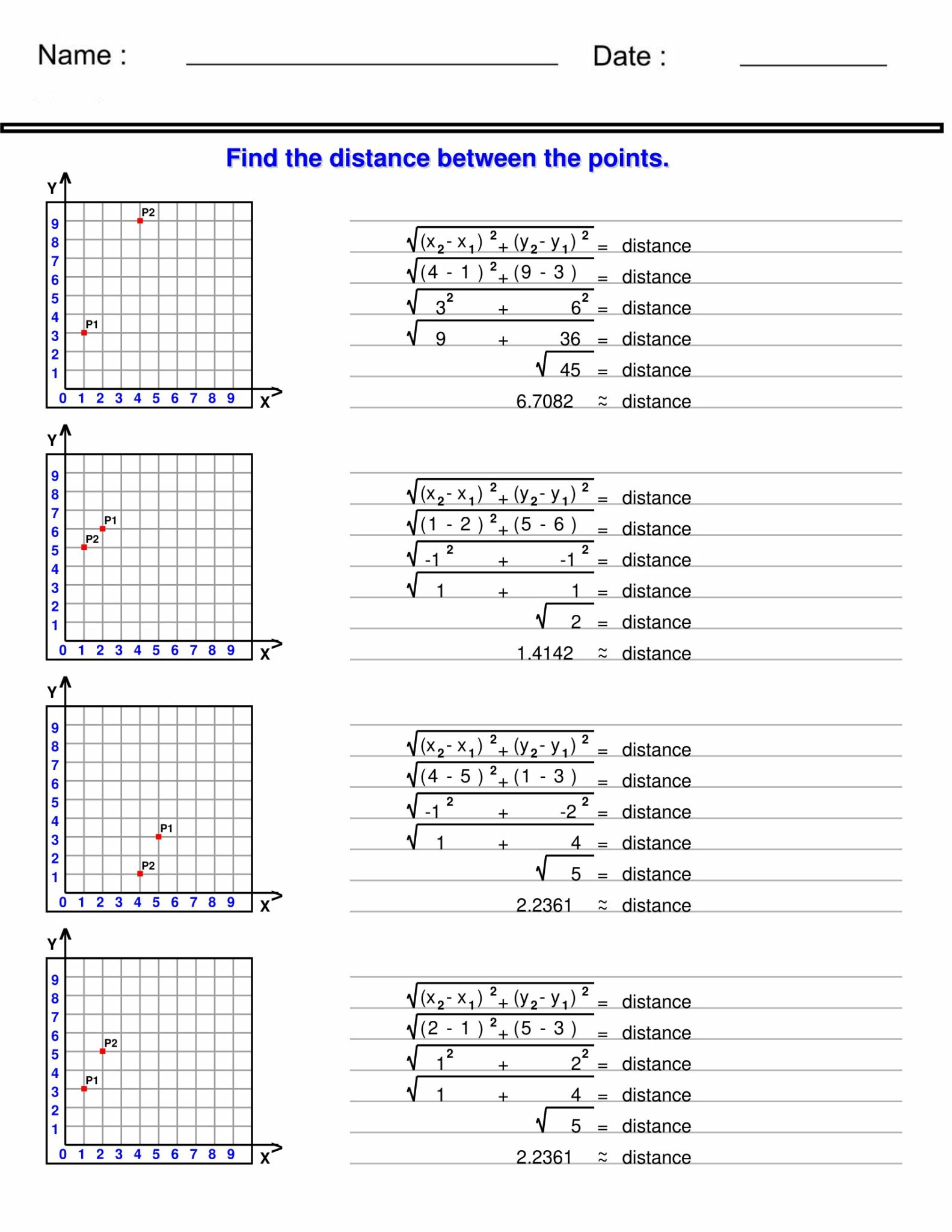 Find the distance between the points - Pythagorean Theorem Distance ...