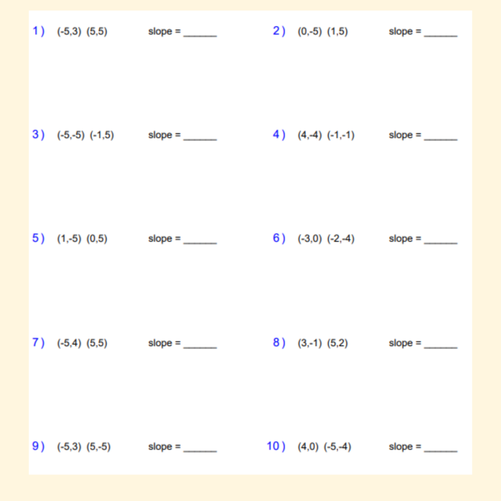 Linear Functions Worksheets- Finding Slope from Pair of Points Pre ...