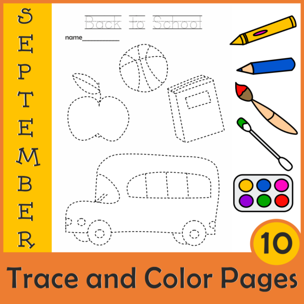 Back to School Picture Tracing Activities | Trace and Color Worksheets ...