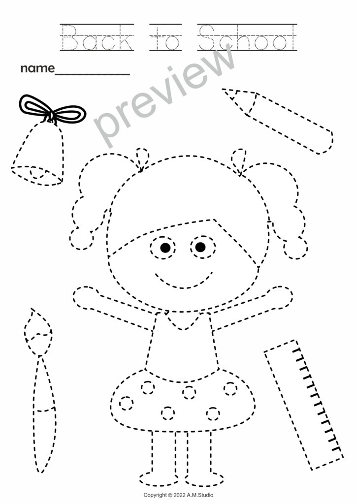 Back to School Picture Tracing Activities | Trace and Color Worksheets ...