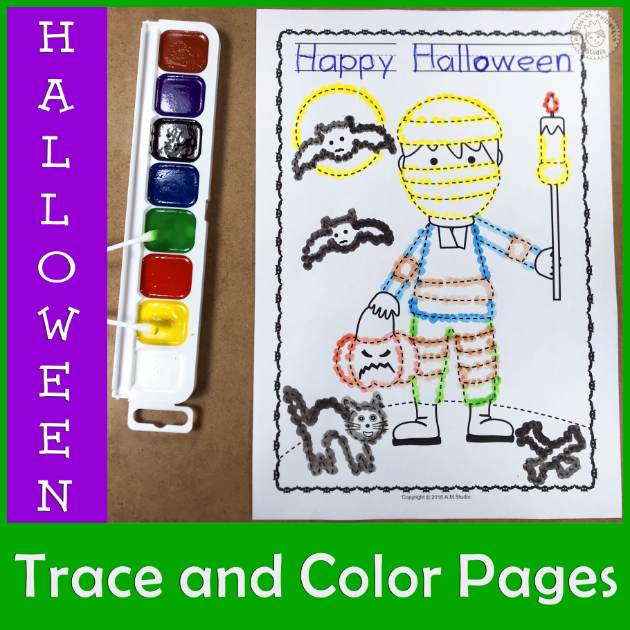 Halloween Trace and Color Pages | Fine Motor Skills | Morning Work ...