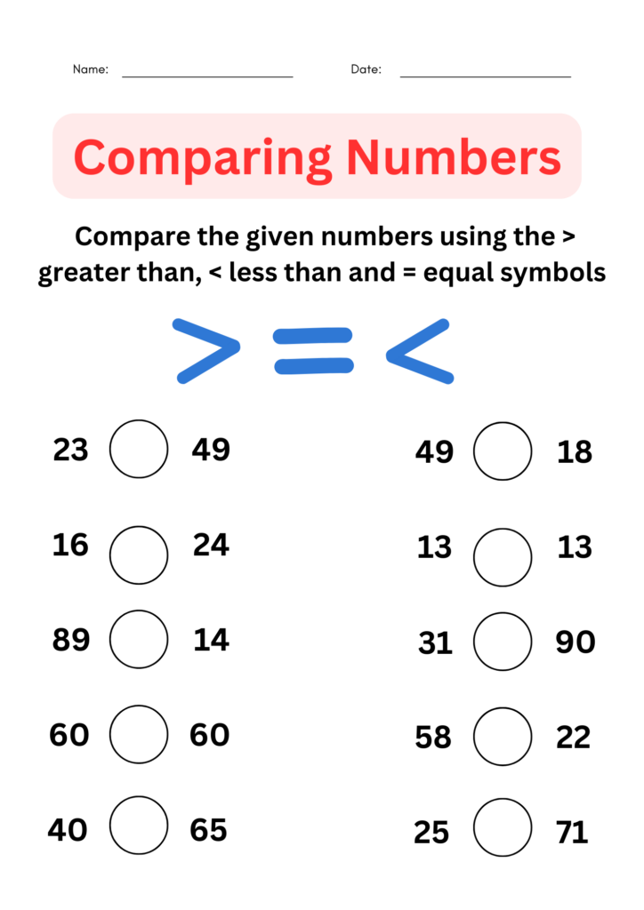 kindergarten comparing numbers worksheets for grade 1, 2, 3 | Made By ...