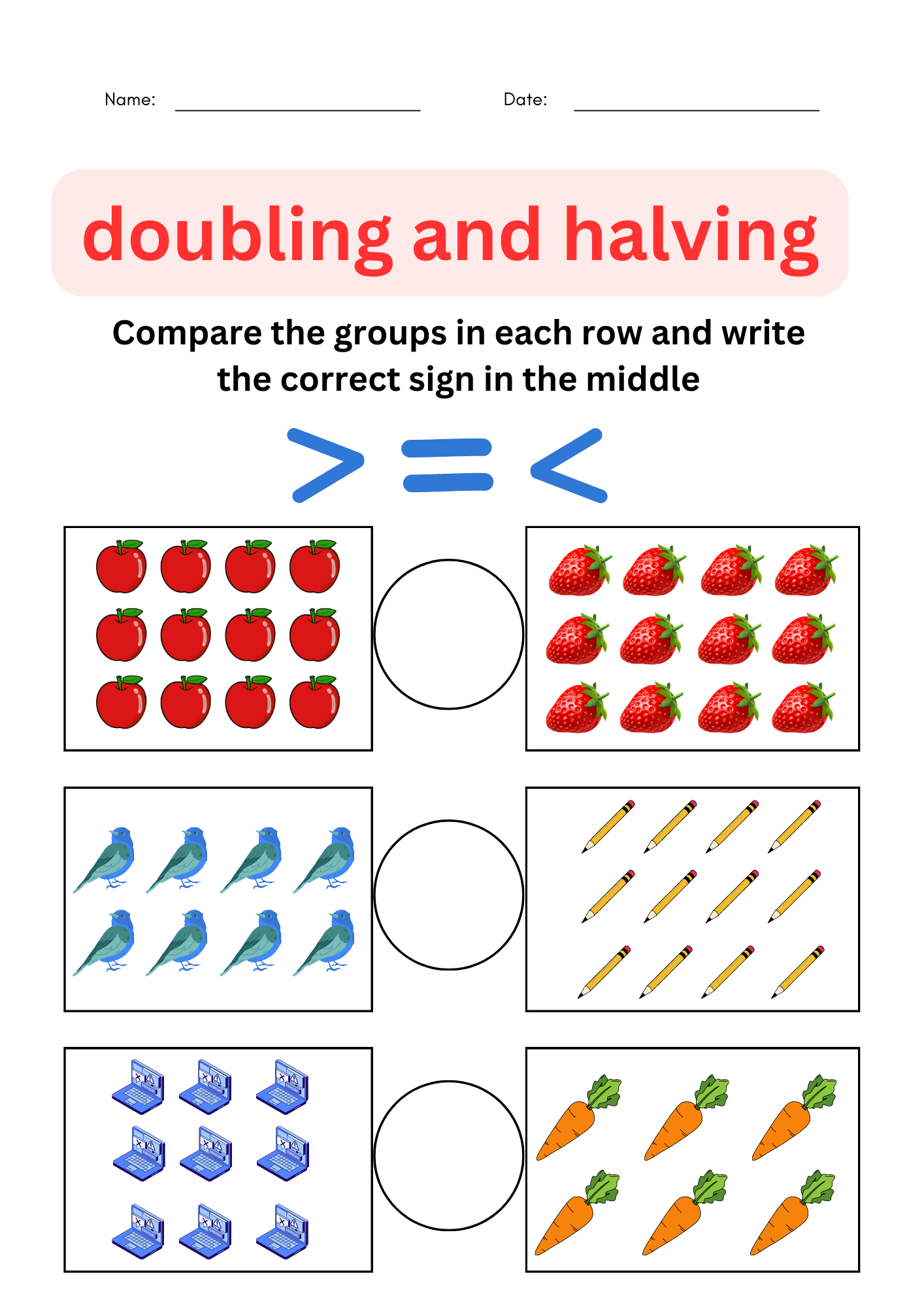 kindergarten comparing numbers worksheets for grade 1, 2, 3 | Made By ...