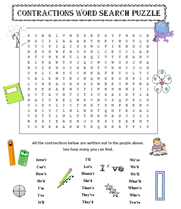 Contractions Word Search Puzzle | Made By Teachers