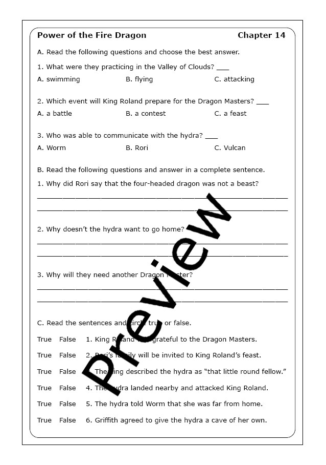 Tracey West "Power of the Fire Dragon" worksheets | Made By Teachers