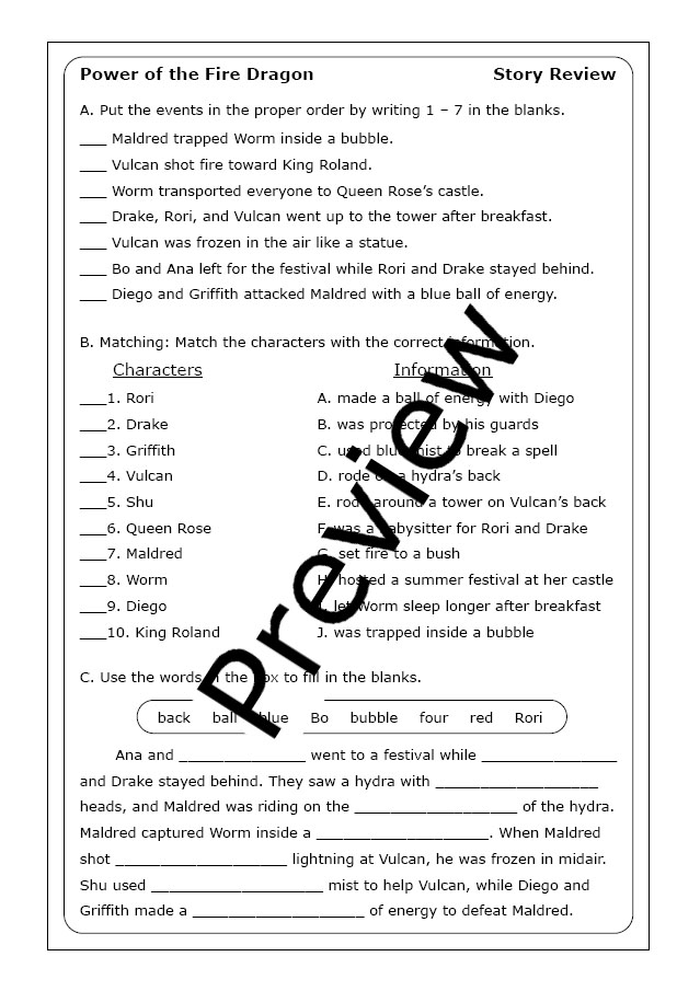 Tracey West "Power of the Fire Dragon" worksheets | Made By Teachers