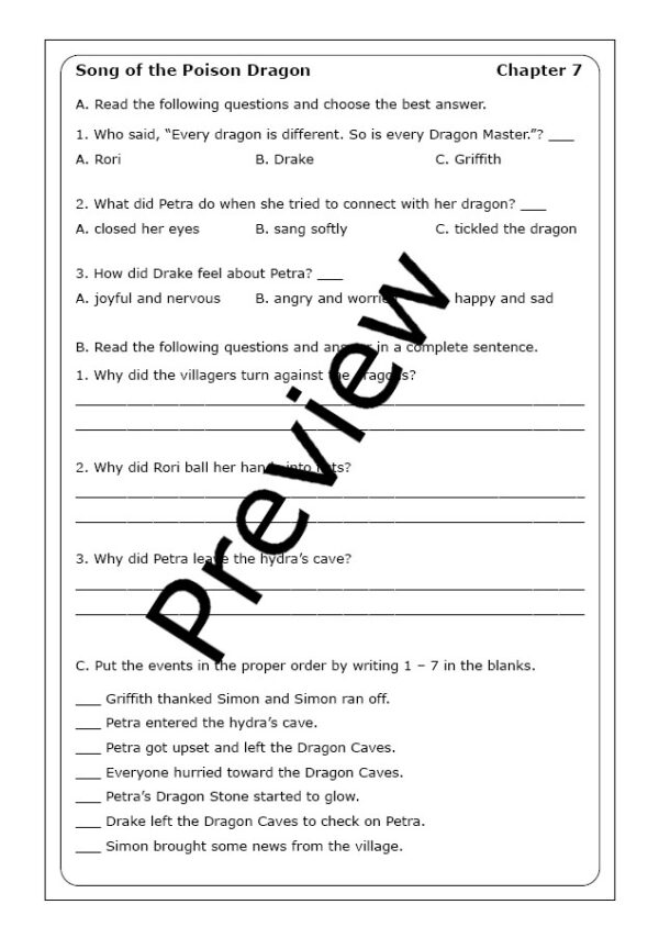 Tracey West "Song of the Poison Dragon" worksheets | Made By Teachers