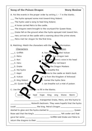 Tracey West "Song of the Poison Dragon" worksheets | Made By Teachers