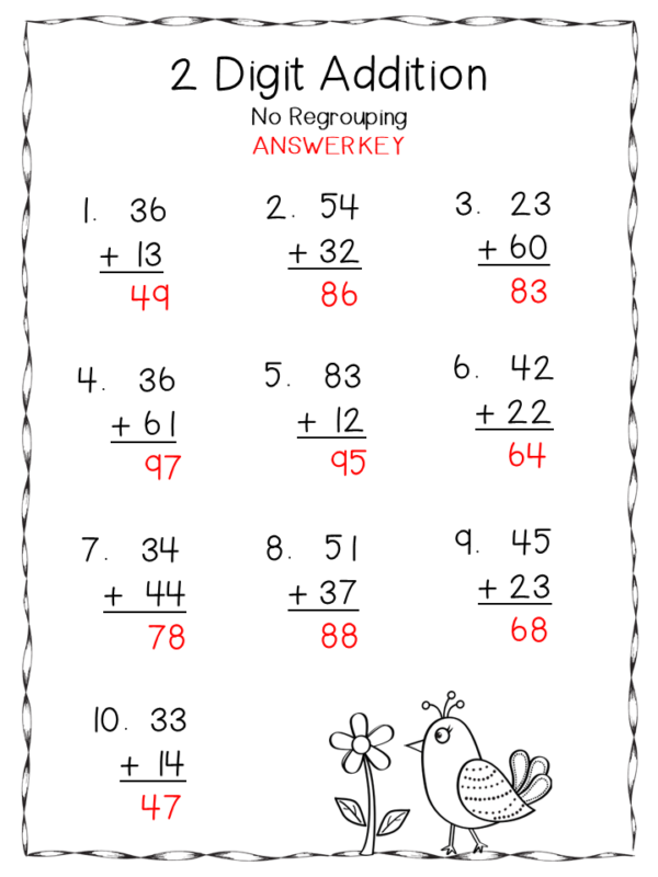 Two and Three Digit Addition Regrouping and No Regrouping Practice ...