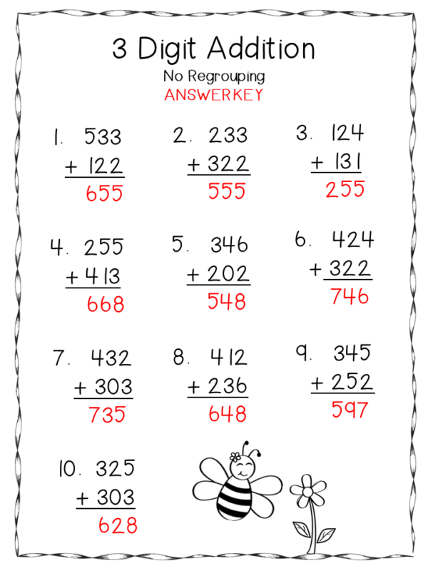 Two and Three Digit Addition Regrouping and No Regrouping Practice ...