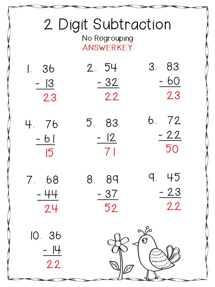 Two and Three Digit Subtraction-Regrouping and No Regrouping-Spring ...