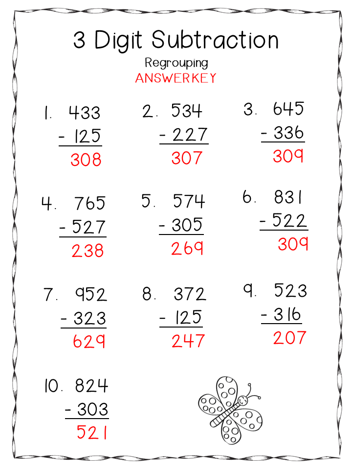 Two and Three Digit Subtraction-Regrouping and No Regrouping-Spring ...