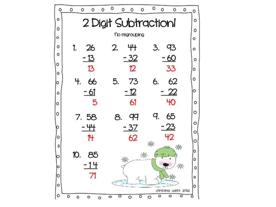 Two and Three Digit Subtraction Regrouping and No Regrouping Practice ...