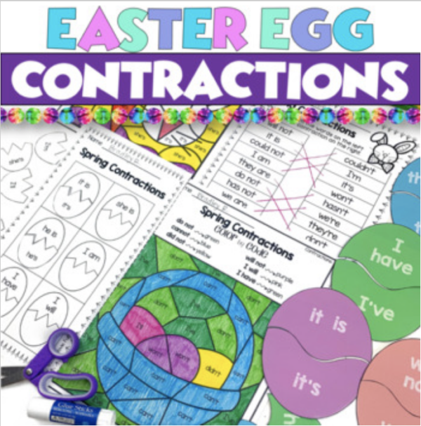 Easter Contractions Worksheets and Literacy Center - Spring Easter Eggs ...
