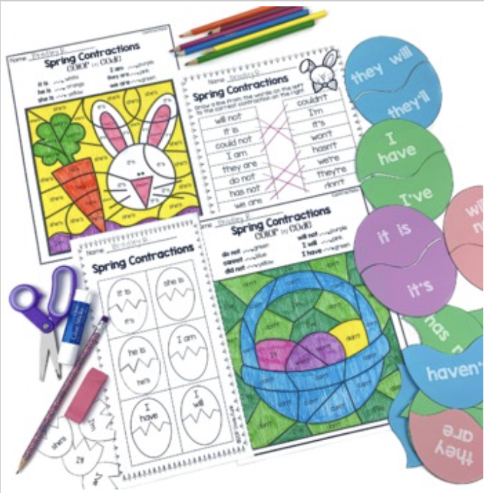 Easter Contractions Worksheets and Literacy Center - Spring Easter Eggs ...