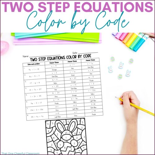 Easter Math Worksheet Two Step Equations Color by Code | Made By Teachers
