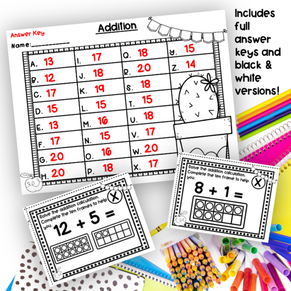 Addition with Ten Frames Task Cards Kindergarten 1st Grade | Made By ...
