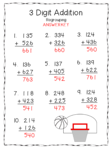Two-Three Digit Addition Regrouping and No Regrouping Practice ...