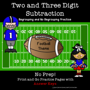 Two and Three Digit Subtraction Regrouping and No Regrouping: Football ...