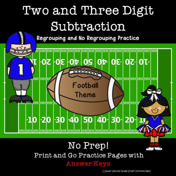 Two and Three Digit Subtraction Regrouping and No Regrouping: Football ...