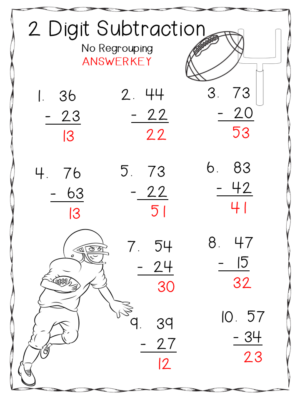 Two and Three Digit Subtraction Regrouping and No Regrouping: Football ...
