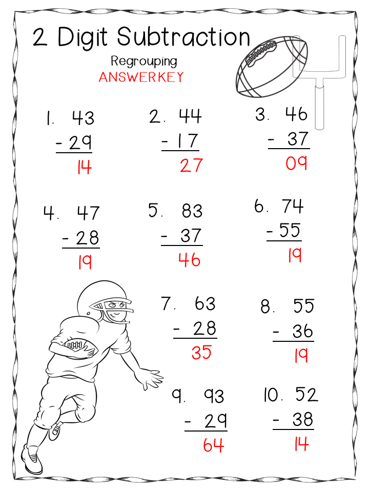 Two and Three Digit Subtraction Regrouping and No Regrouping: Football ...