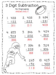 Two and Three Digit Subtraction Regrouping and No Regrouping: Football ...