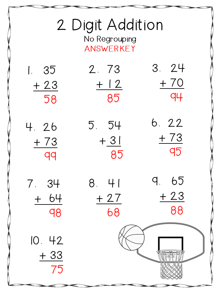 Two and Three Digit Addition-Regrouping and No Regrouping Practice ...