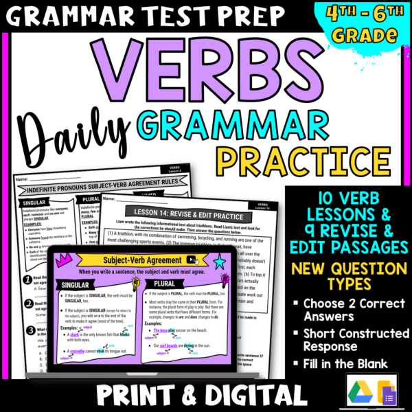 Verbs Daily Grammar Practice and Revise and Edit Passages for Upper ...