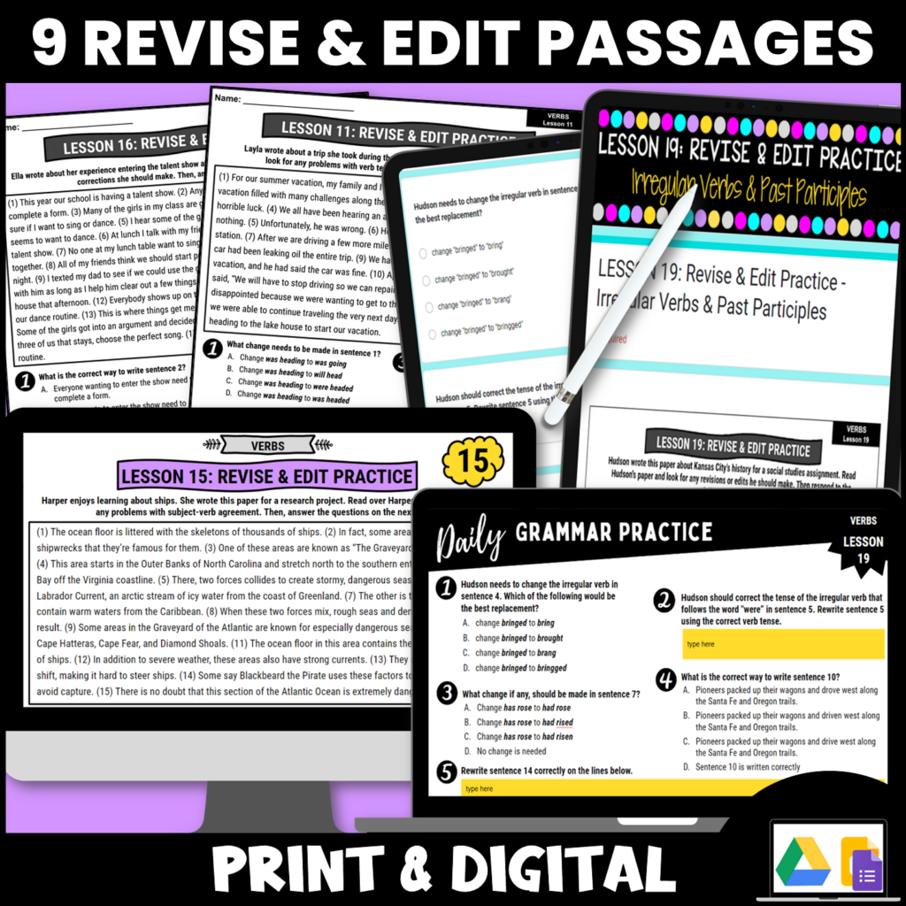 Verbs Daily Grammar Practice and Revise and Edit Passages for Upper ...