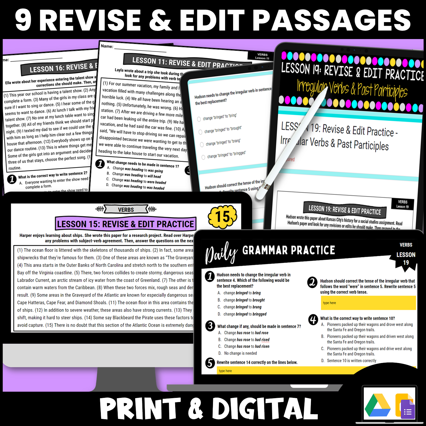 Verbs Daily Grammar Practice and Revise and Edit Passages for Upper ...