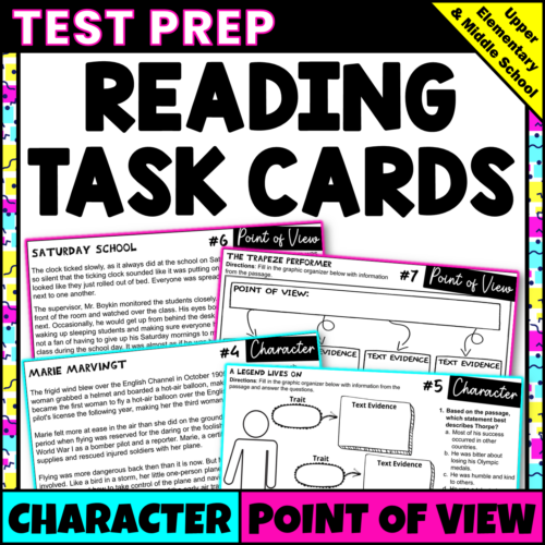 Character and Point of View Reading Comprehension Task Cards for 3rd ...