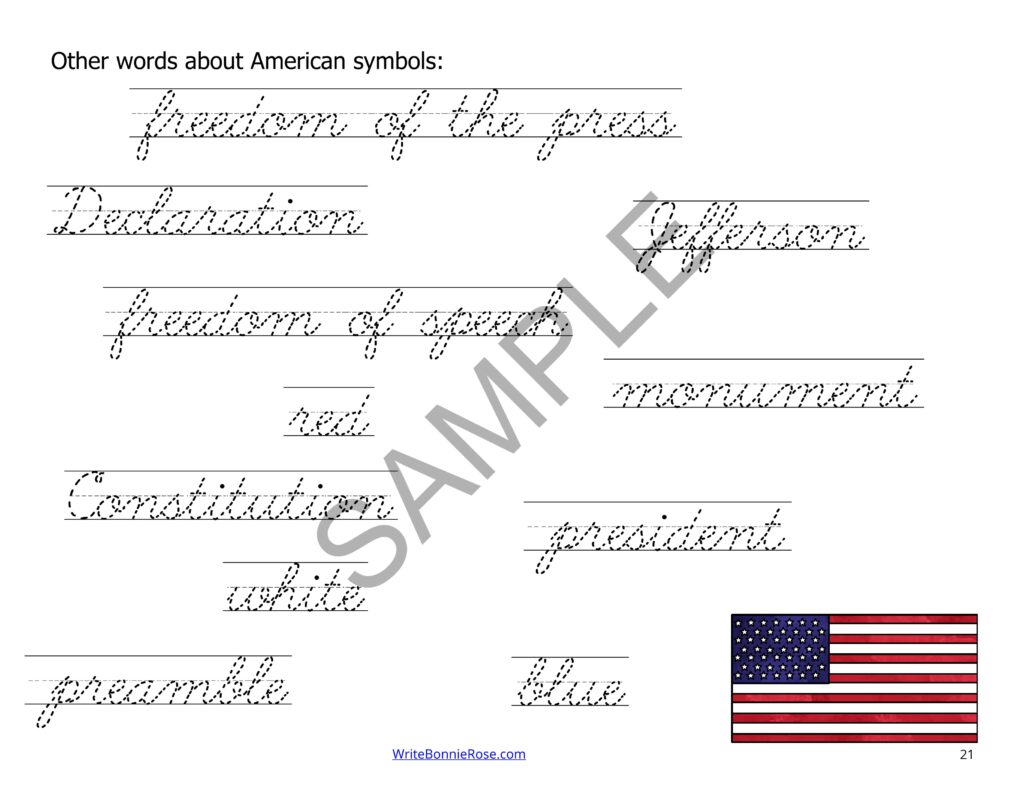 Handwriting Practice with American Symbols: Cursive | Made By Teachers