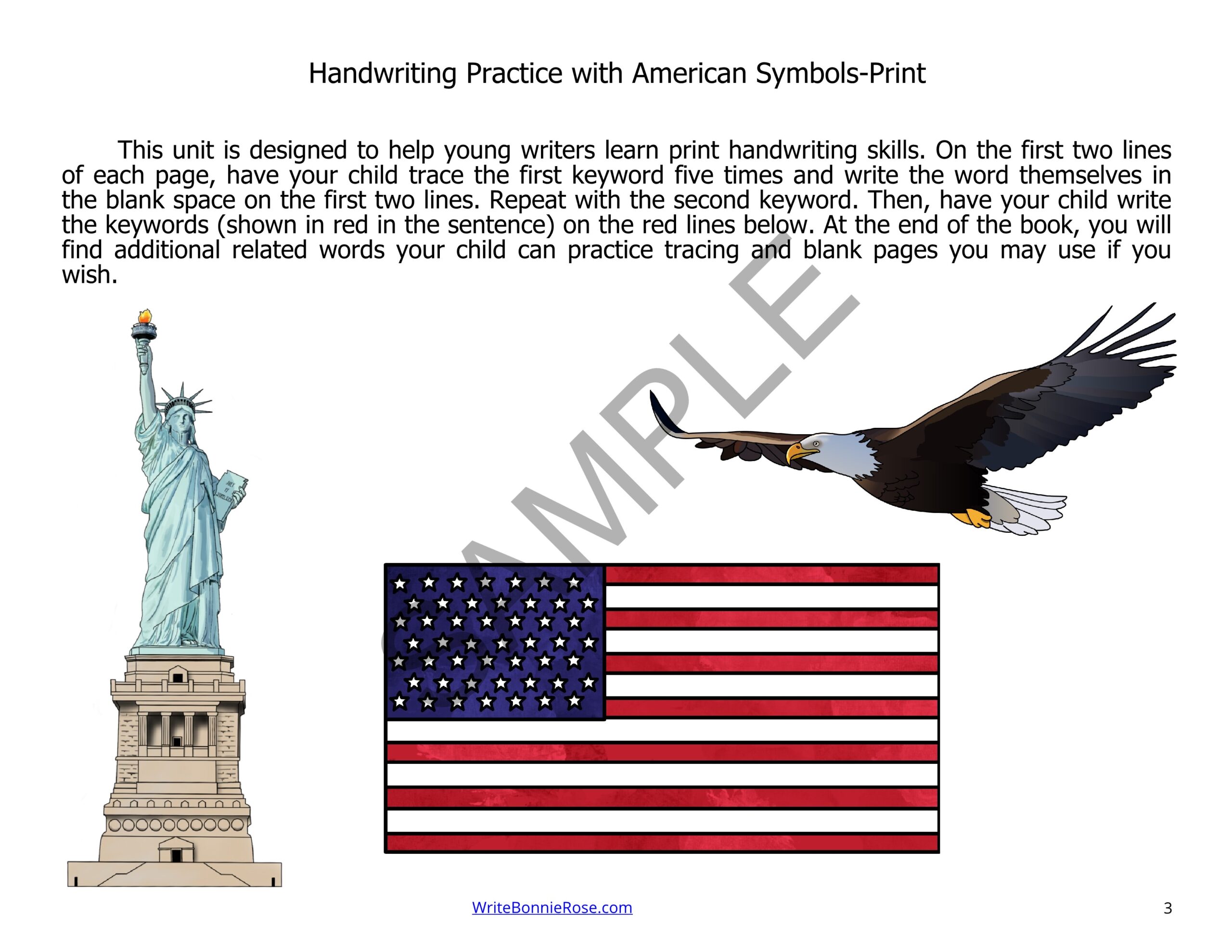 Handwriting Practice with American Symbols: Print | Made By Teachers