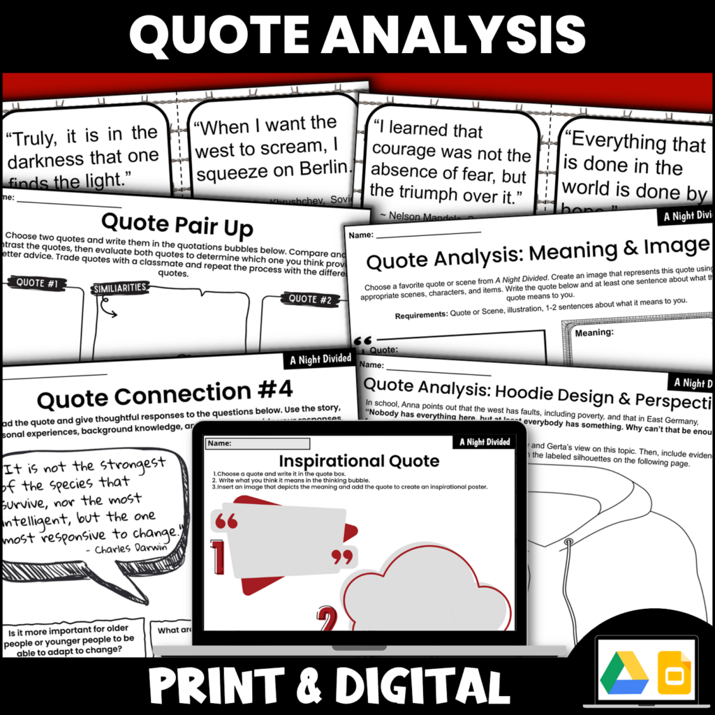 A Night Divided Novel Study Activities BUNDLE | Made By Teachers