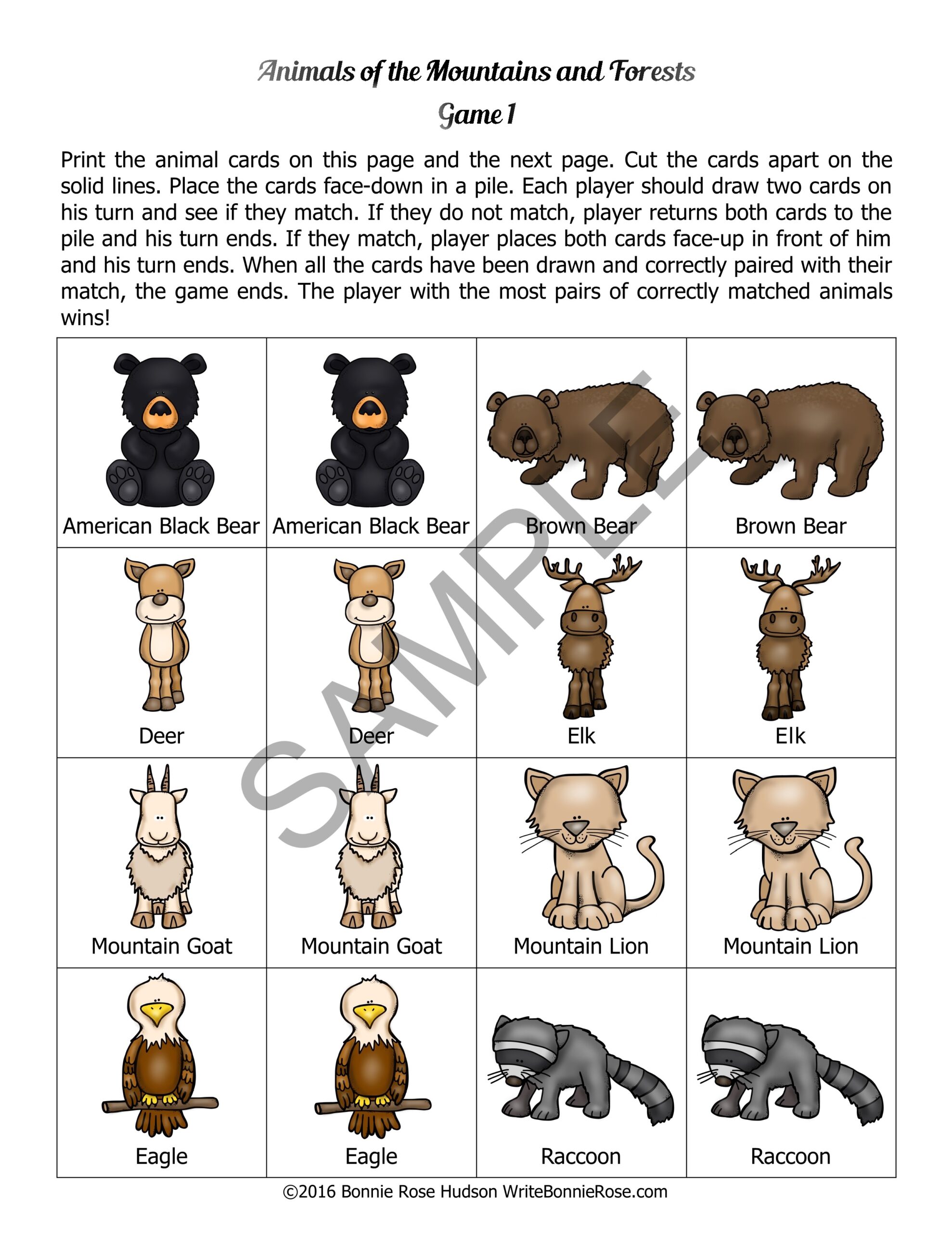 Animals of the Mountains and Forests: Animal Facts Matching Game | Made ...