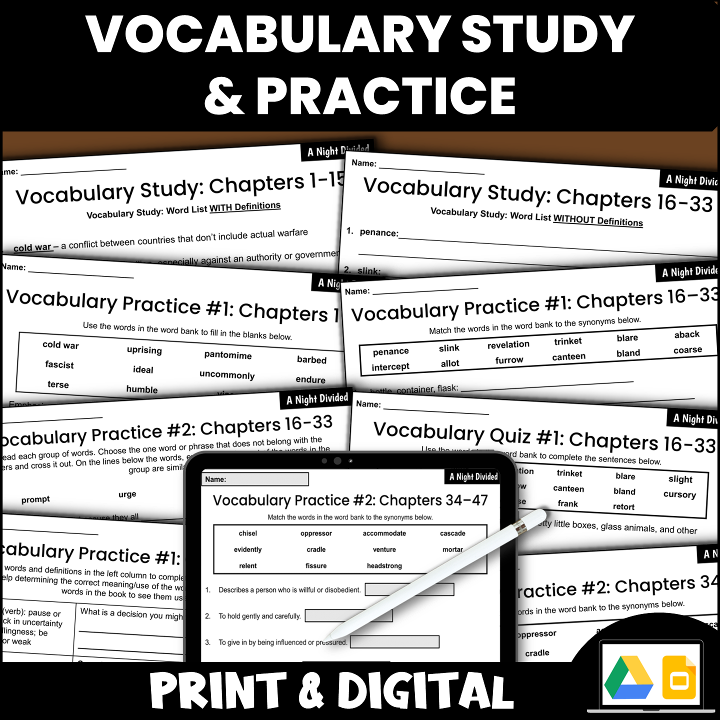A Night Divided Novel Study Vocabulary Activities and Quizzes | Made By ...