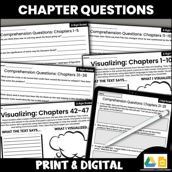A Night Divided Novel Study Reader Response Questions and Graphic ...