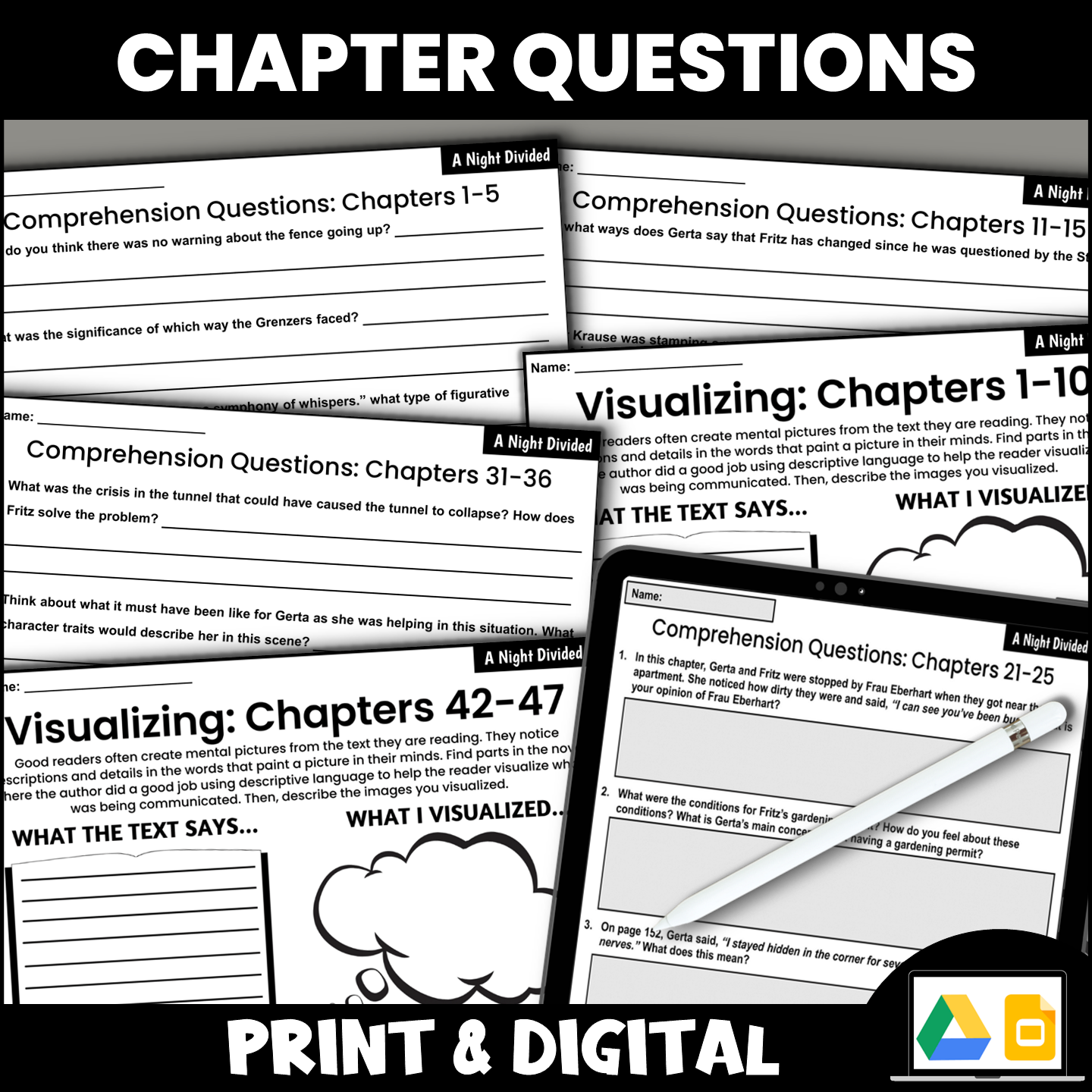 A Night Divided Novel Study Reader Response Questions and Graphic ...