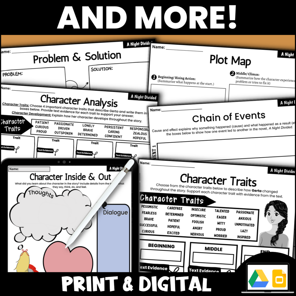 A Night Divided Novel Study Reader Response Questions and Graphic ...