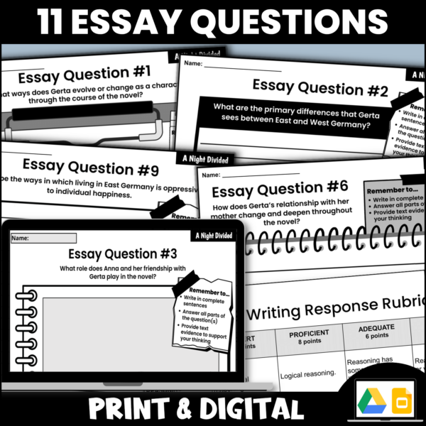 A Night Divided Novel Study Quizzes, Essay Questions and Writing ...