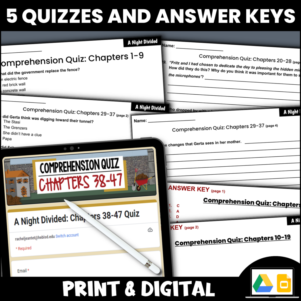 A Night Divided Novel Study Quizzes, Essay Questions and Writing ...